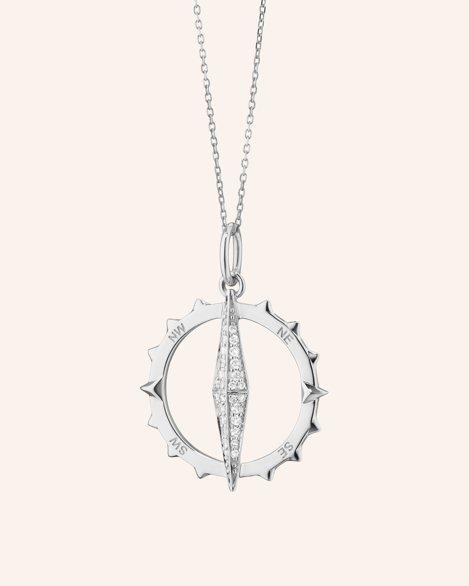 Large "Points North" Compass with Pavé White Sapphires – Garrick ...